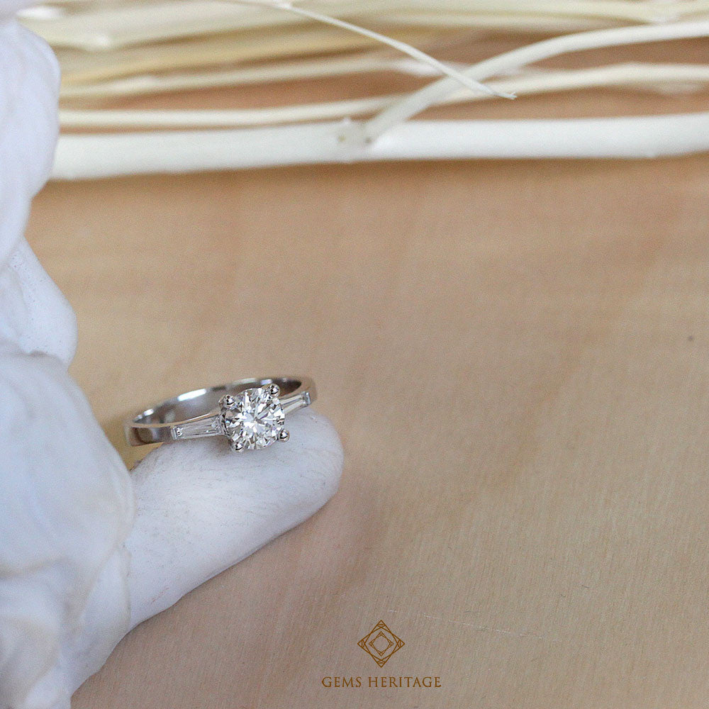 Engagement ring with taper diamonds ring – Gems Heritage