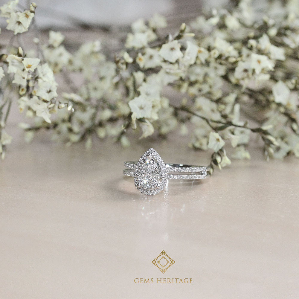 Pear shaped illusion diamond ring – Gems Heritage